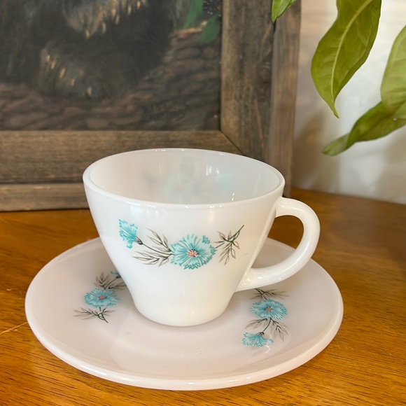 Fire King | Dining | Vintage Fire King Bonnie Blue Flower Coffee Tea ...